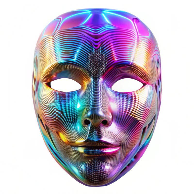 Floating Glowing Holographic Mask with Shifting Patterns Stock ...