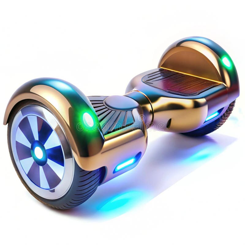 Floating Glowing Hoverboard with Rotating Wheels Stock Illustration ...