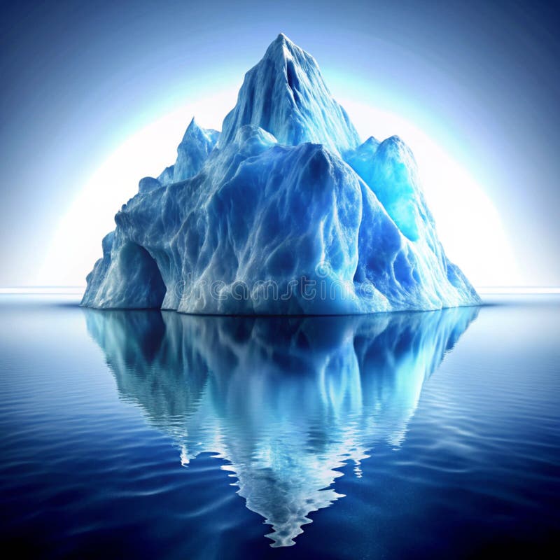Floating Glowing Iceberg with Rotating Reflection Stock Illustration ...