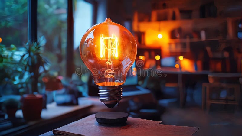 Floating Glowing Light Bulb Over a Laptop, Symbolizing Creative Ideas ...