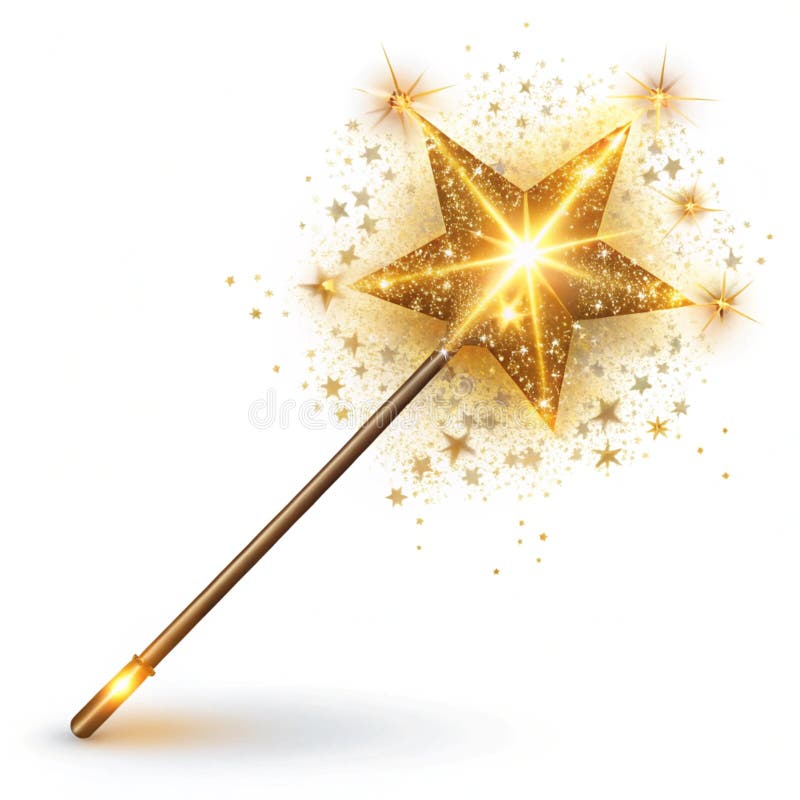 Floating Glowing Magic Wand with Sparkling Star Effects Stock ...