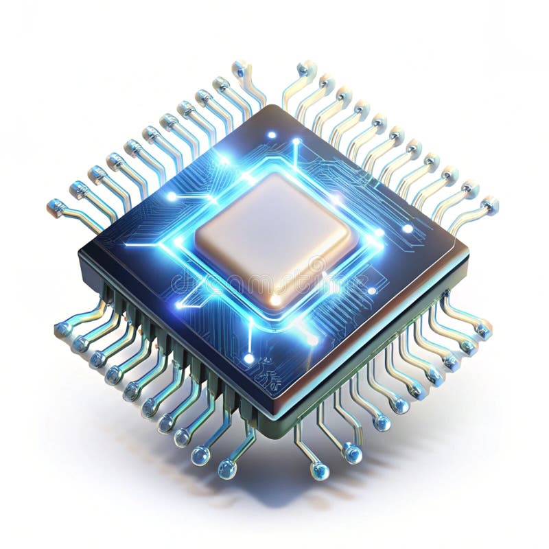 Floating Glowing Microchip with Animated Circuits Stock Illustration ...