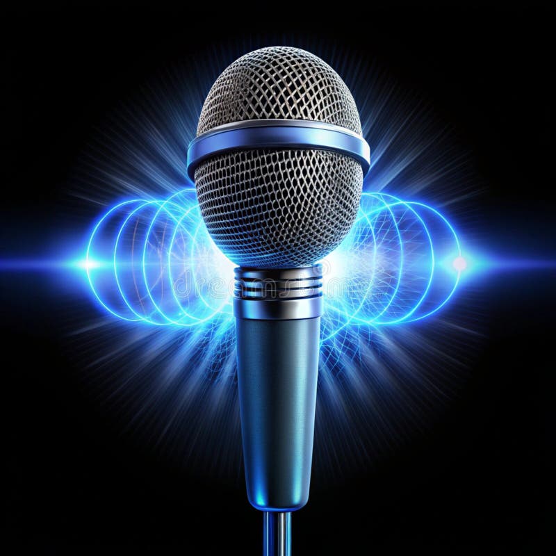 Floating Glowing Microphone with Animated Sound Waves Stock ...
