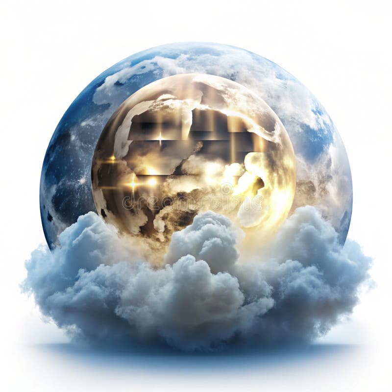 Floating Glowing Moon with Floating Clouds Around it Stock Illustration ...
