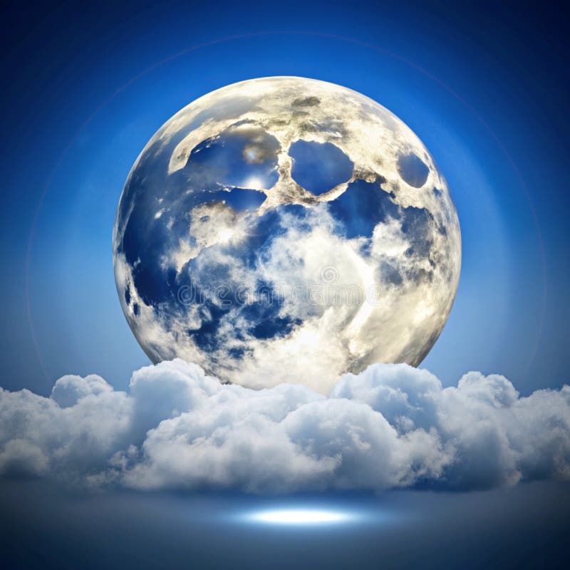 Floating Glowing Moon with Floating Clouds Around it Stock Illustration ...