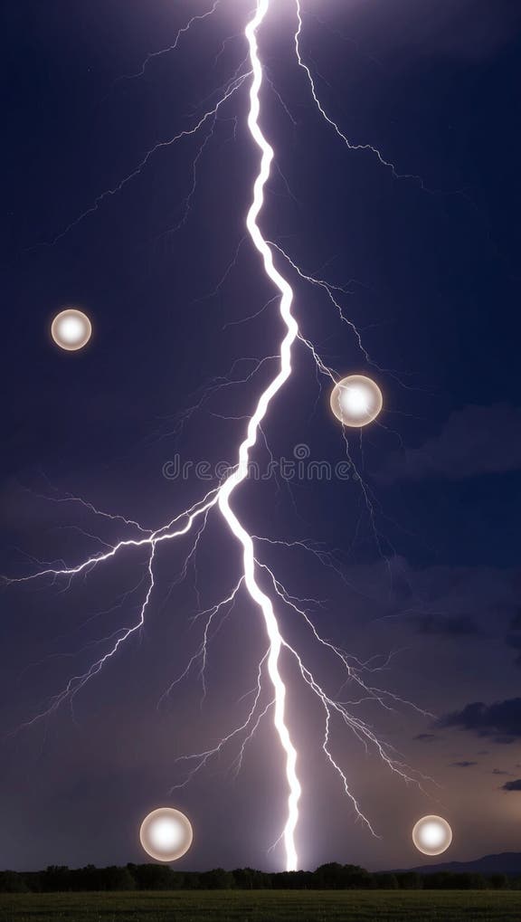 Floating Glowing Orbs of Lightning Hovering in Night Sky Stock ...
