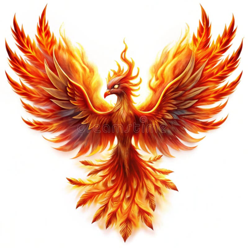 Floating Glowing Phoenix with Rotating Fire Wings Stock Illustration ...