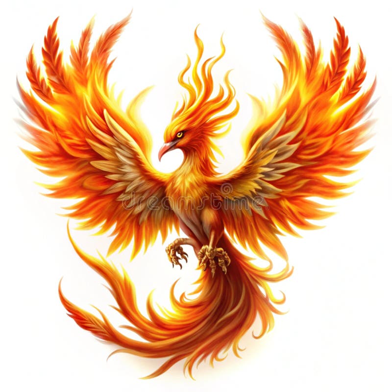 Floating Glowing Phoenix with Rotating Flames Stock Illustration ...