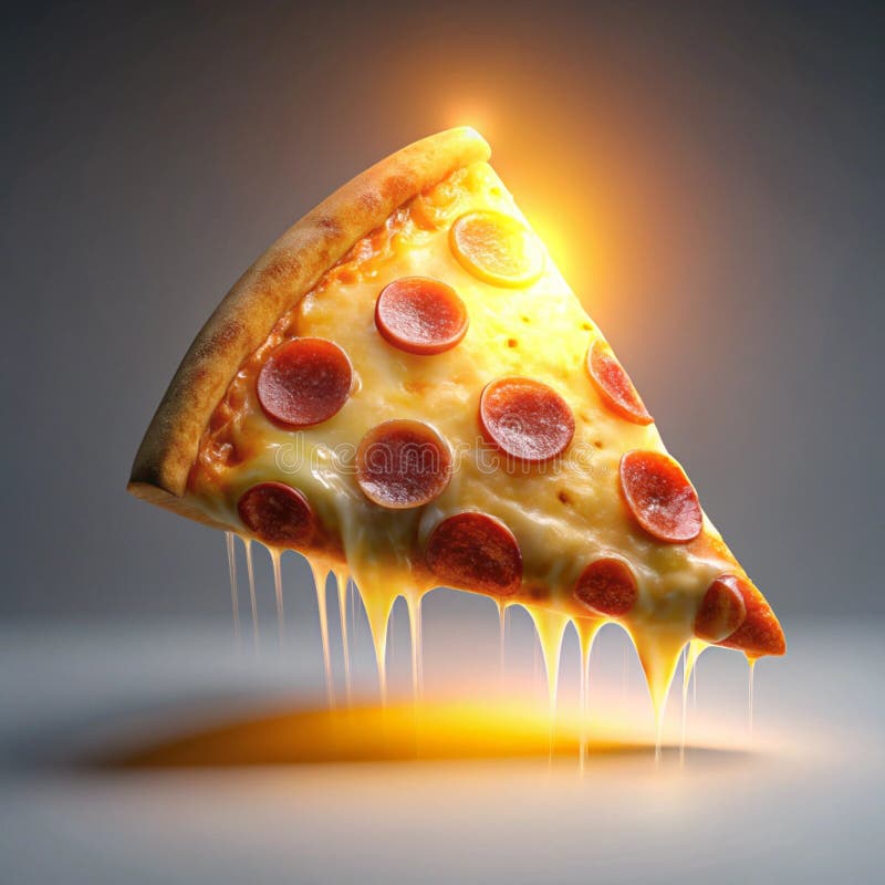 Floating Glowing Pizza Slice with Animated Cheese Stretch Stock ...