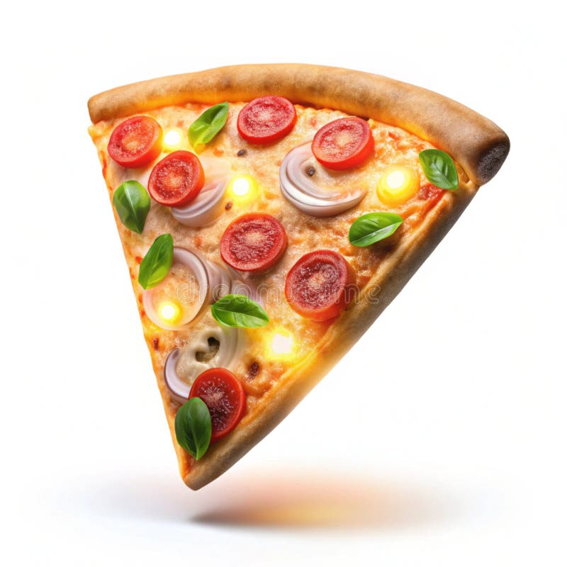 Floating Glowing Pizza Slice with Rotating Toppings Stock Illustration ...