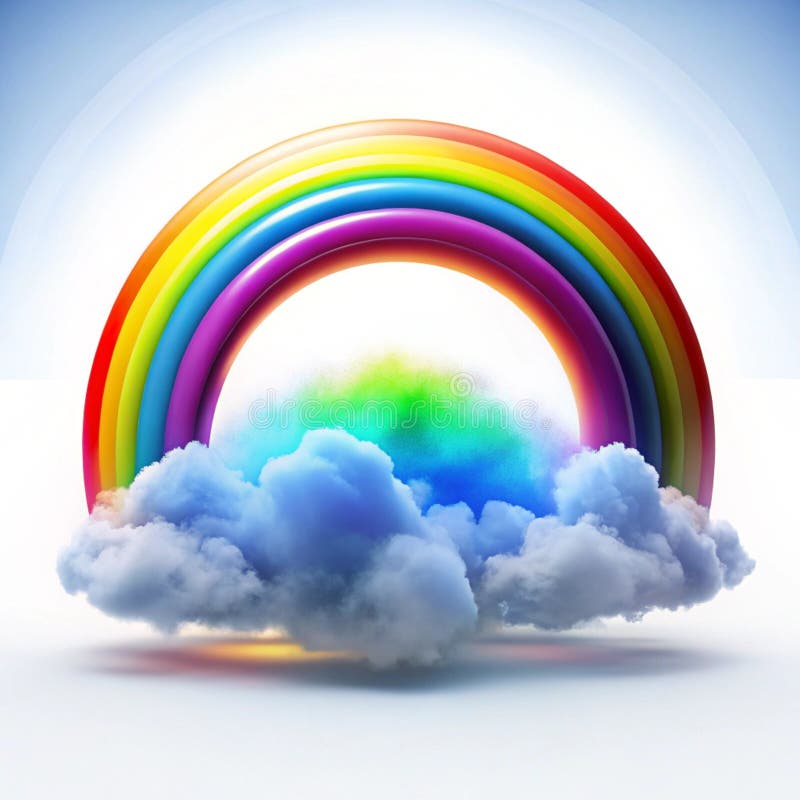 Floating Glowing Rainbow with Rotating Clouds Stock Illustration ...