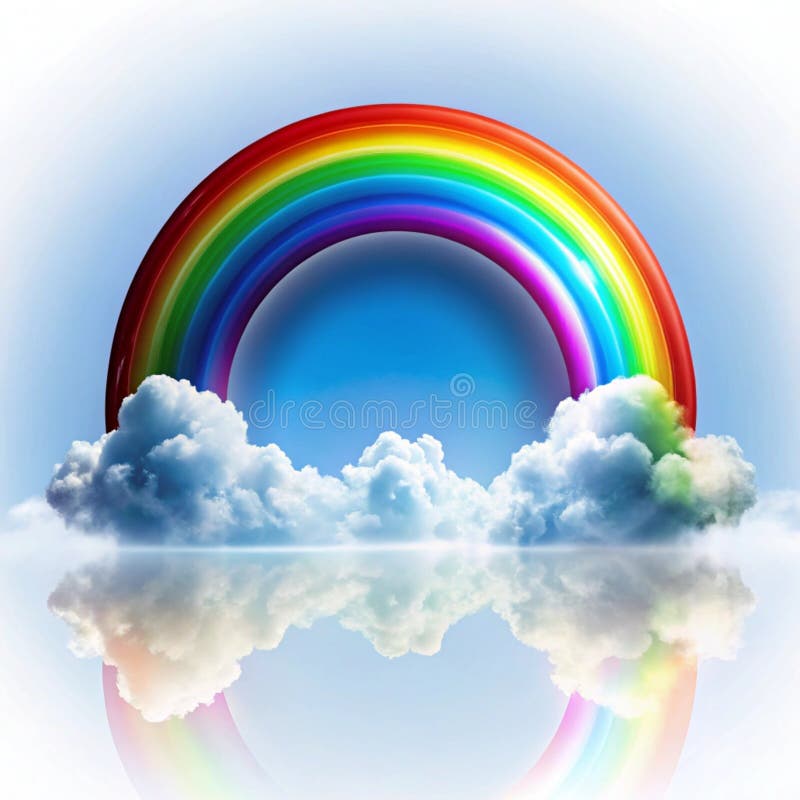 Floating Glowing Rainbow with Rotating Clouds Stock Illustration ...