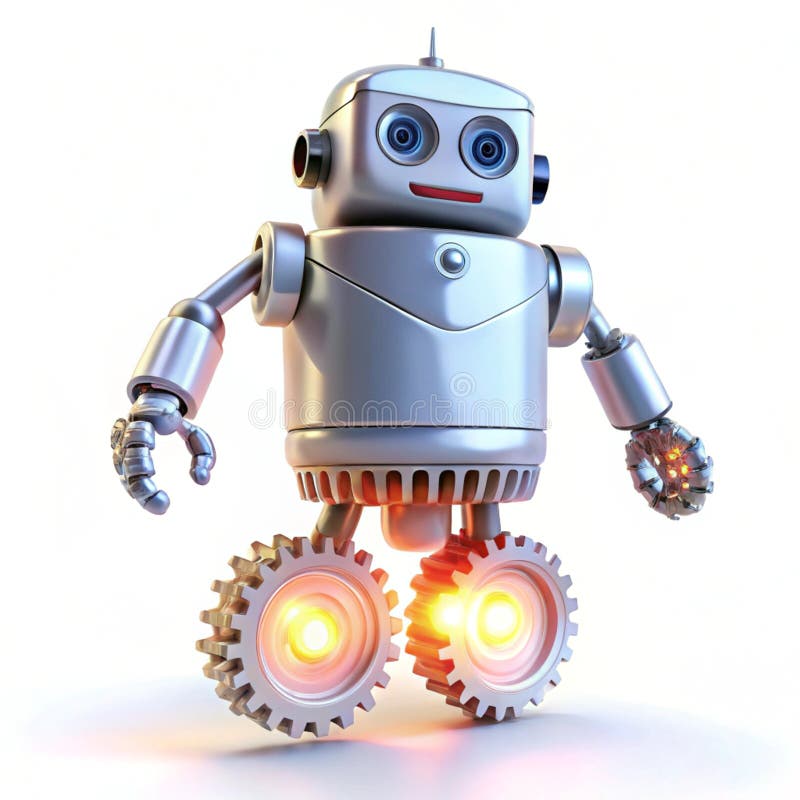 Floating Glowing Robot with Rotating Gears Stock Illustration ...