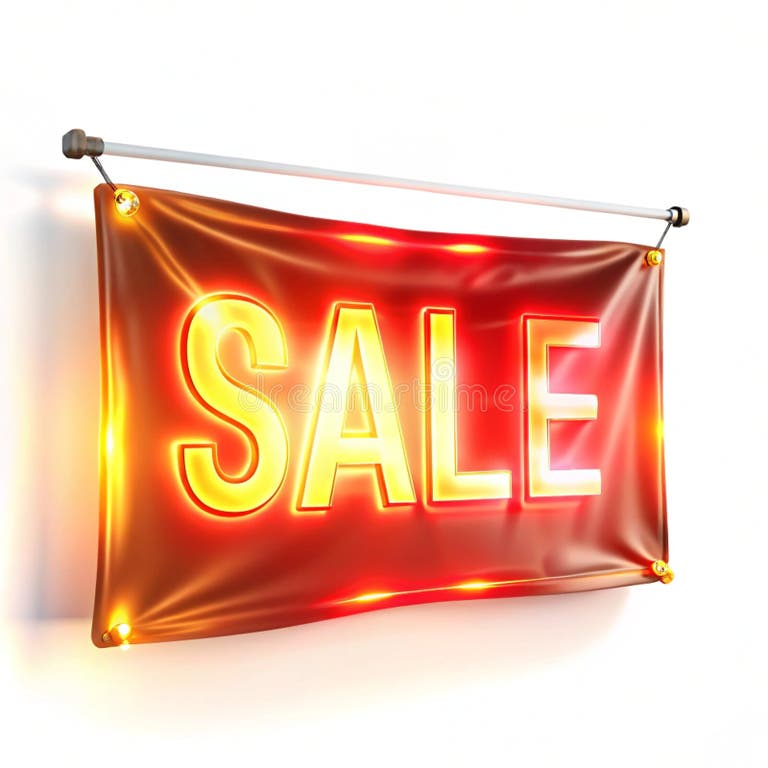 Floating Glowing Sale Banner with Rotating Visuals Stock Illustration ...