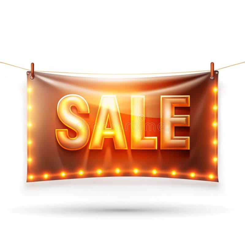 Floating Glowing Sale Banner with Rotating Visuals Stock Illustration ...