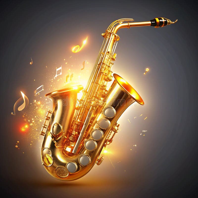Floating Glowing Saxophone with Animated Musical Notes Stock ...