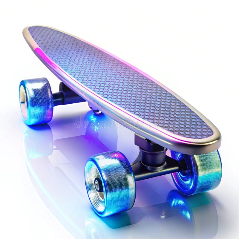 Floating Glowing Skateboard with Rotating Wheels Stock Illustration ...