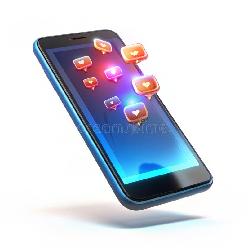 Floating Glowing Smart Phone with Animated Notifications Stock ...