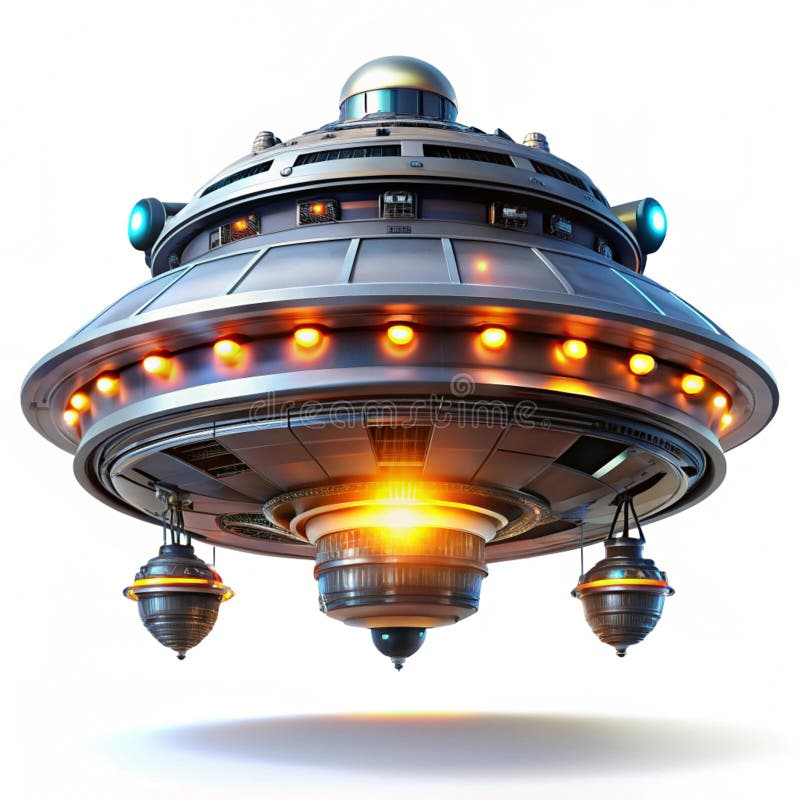 Floating Glowing Spaceship with Rotating Engines Stock Illustration ...