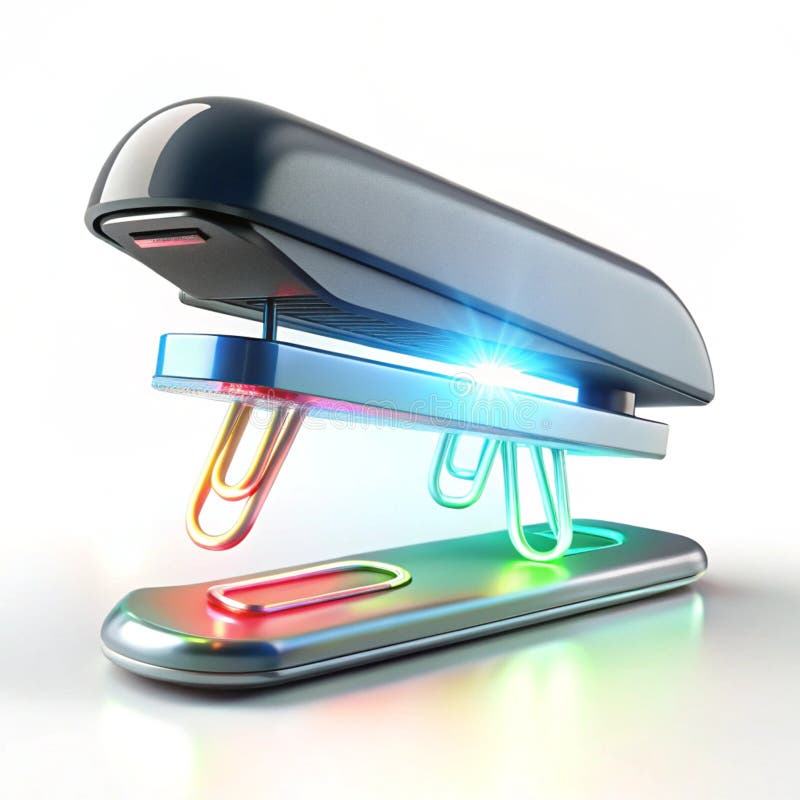 Floating Glowing Stapler with Animated Paper Clips Stock Illustration ...