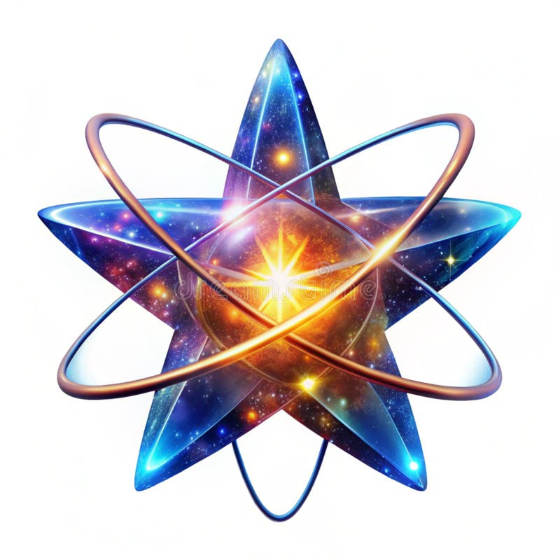 Floating Glowing Star with Rotating Cosmic Elements Stock Illustration ...