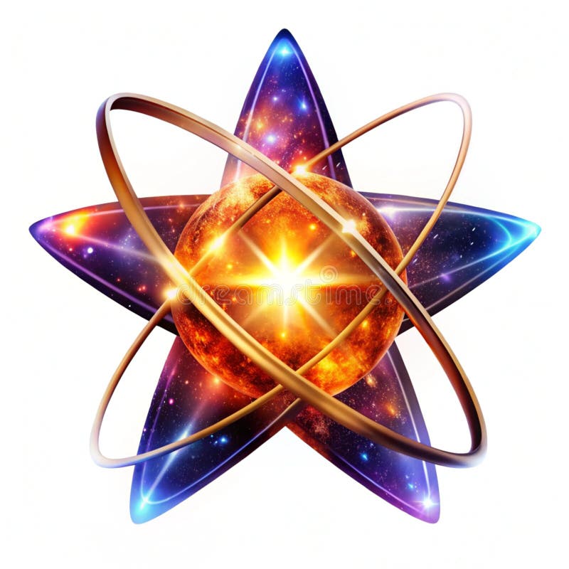 Floating Glowing Star with Rotating Cosmic Elements Stock Illustration ...
