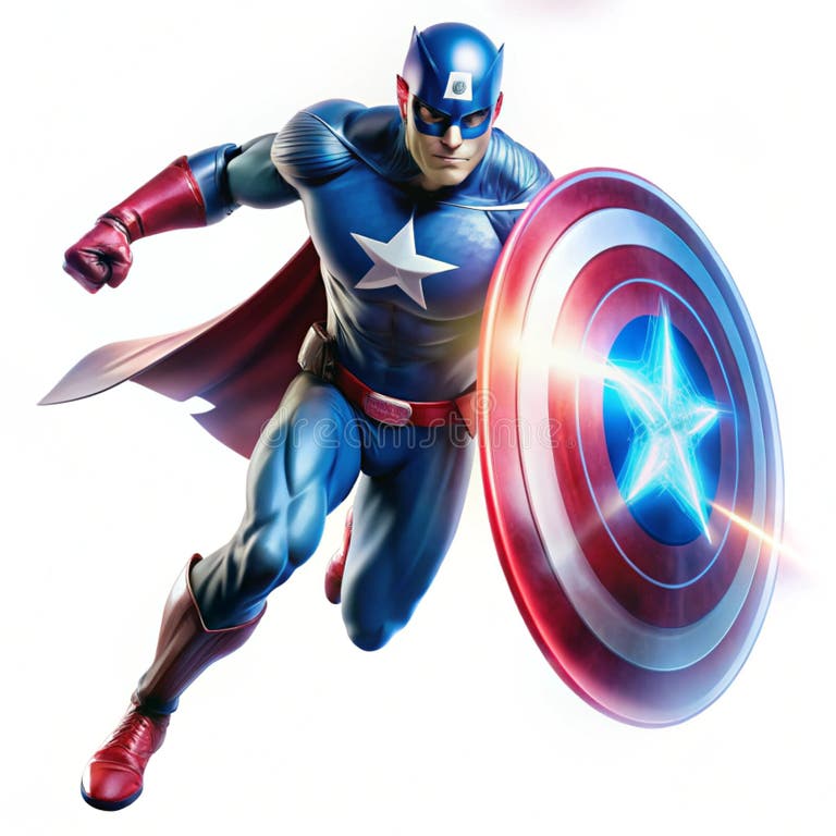 Floating Glowing Superhero with Rotating Shield Stock Illustration ...