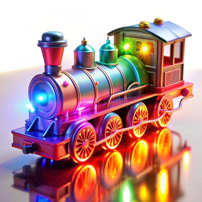 Floating Glowing Toy Train with Rotating Wheels Stock Illustration ...