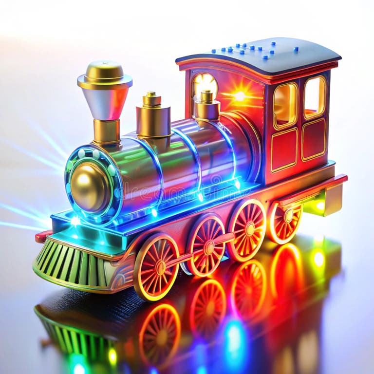 Floating Glowing Toy Train with Rotating Wheels Stock Illustration ...
