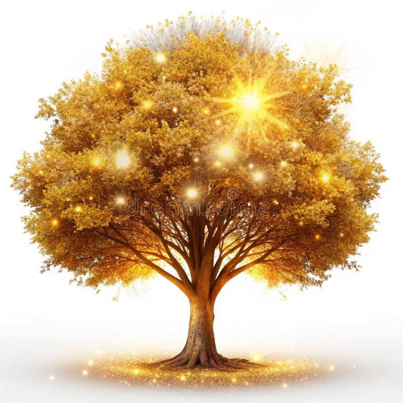 Floating Glowing Tree with Sparkling Leaves Stock Illustration ...
