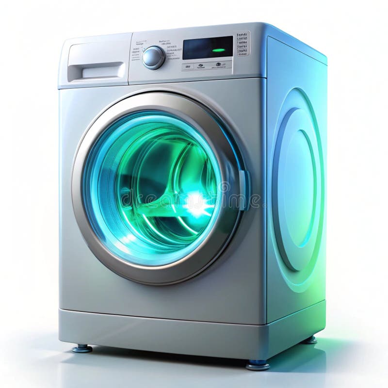 Floating Glowing Washing Machine with Rotating Drum Stock Illustration ...