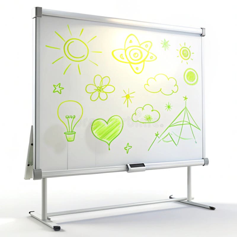 Floating Glowing Whiteboard with Animated Drawings Stock Illustration ...