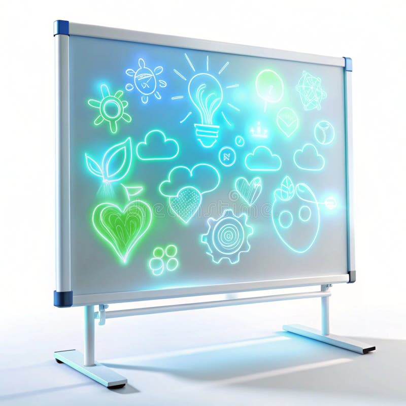 Floating Glowing Whiteboard with Animated Drawings Stock Illustration ...