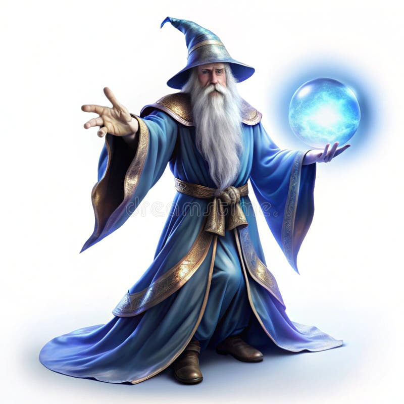 Floating Glowing Wizard with Rotating Magic Orb Stock Illustration ...