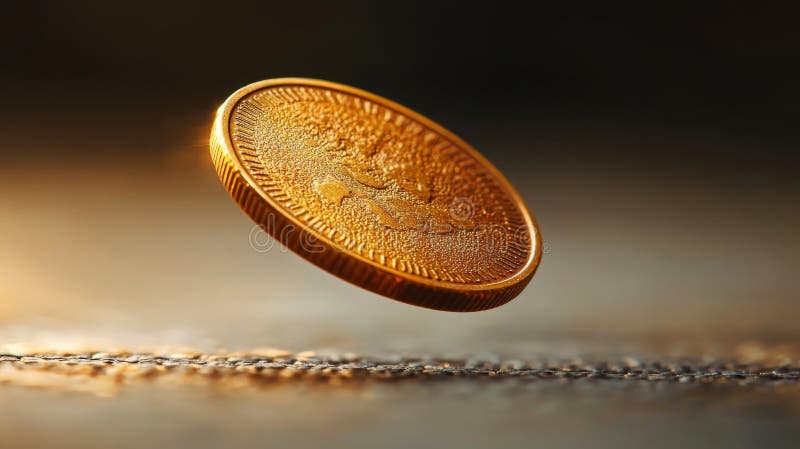 Floating Gold Coin Above a Textured Surface Captured in Soft Lighting ...