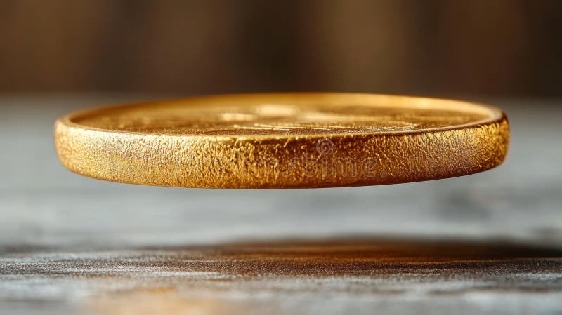 Floating Gold Coin Above a Textured Surface Captured in Soft Lighting ...