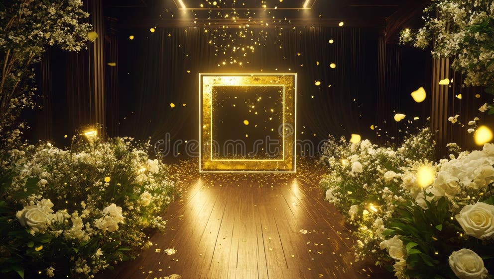 With Floating Gold Frames, this Stand-up Comedy Stage is Designed with ...