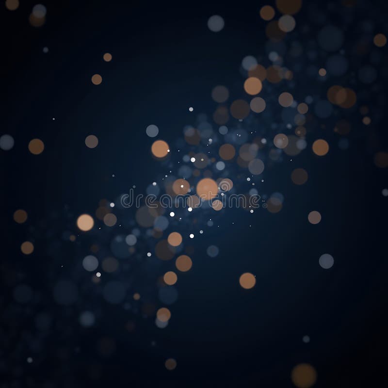 Floating Gold and Light Blue Particles Against Dark Blue Background ...