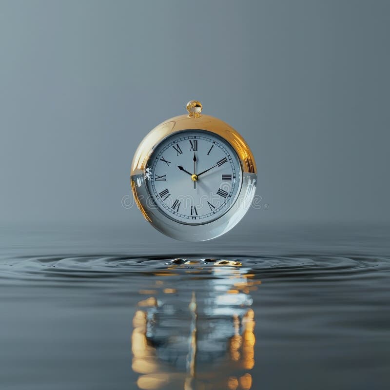Floating Gold and Silver Pocket Watch on Reflective Water Stock Photo ...