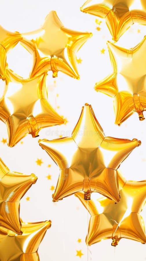 Floating Gold Star-shaped Balloons Isolated on White Stock Image ...