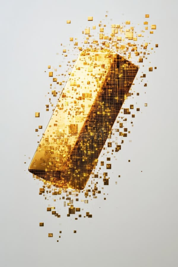 Floating Golden Bar Surrounded by Sparkling Particles on a Clean White ...