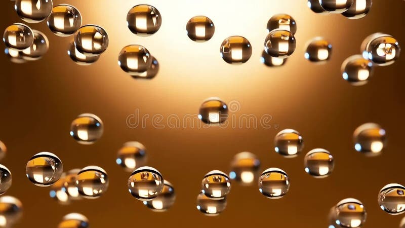 Floating Golden Bubbles with Reflections on Warm Background Stock Video ...