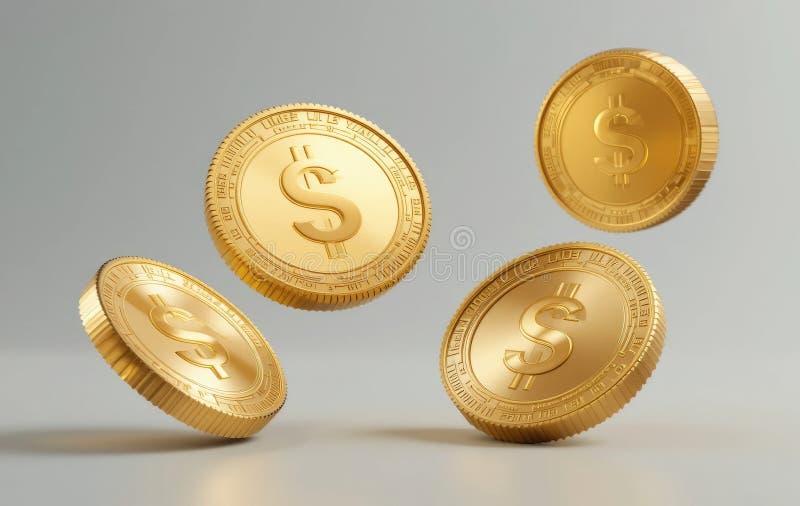 Floating Golden Coins with Dollar Signs on Plain Background for ...