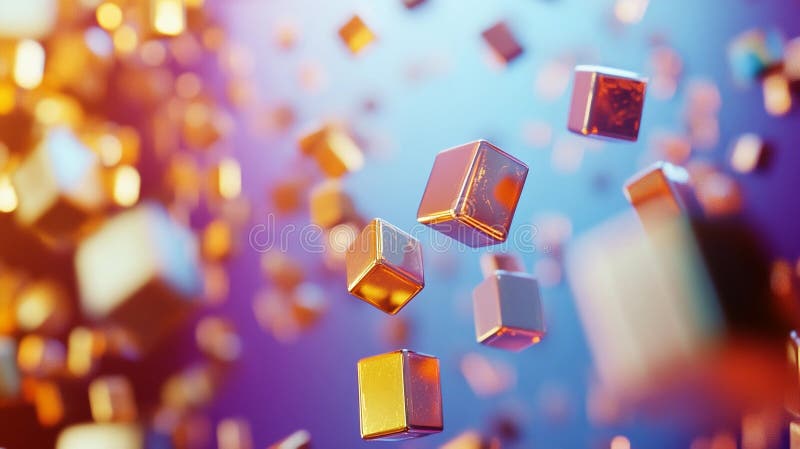 Floating Golden Cubes Create a Mesmerizing Visual Effect in a Colorful ...