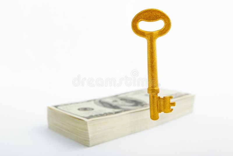 Floating Golden Key and Dollar Stock Image - Image of white, currency ...
