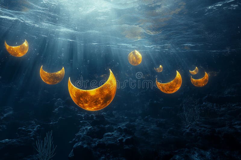 Floating Golden Moons Illuminate the Serene Underwater Landscape during ...