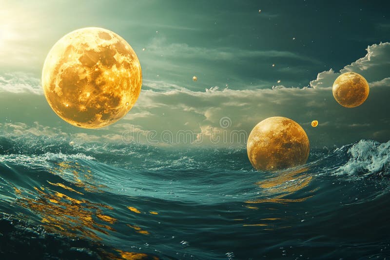 Floating Golden Moons Illuminate the Serene Underwater Landscape during ...