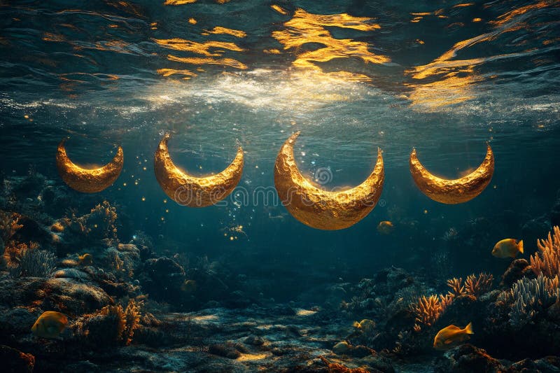 Floating Golden Moons Illuminate the Serene Underwater Landscape during ...