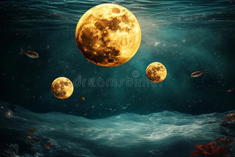 Floating Golden Moons Illuminate the Serene Underwater Landscape during ...