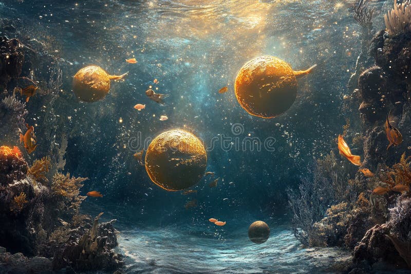 Floating Golden Moons Illuminate the Serene Underwater Landscape during ...